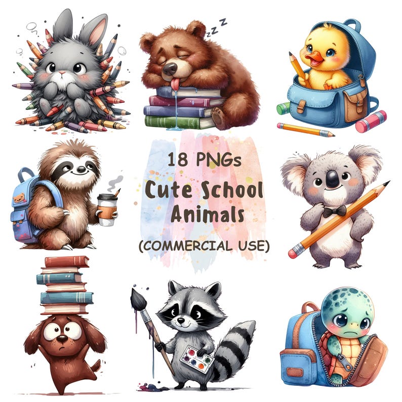 Back to School Animal Clipart Bundle: Watercolor Illustrations (digital ...