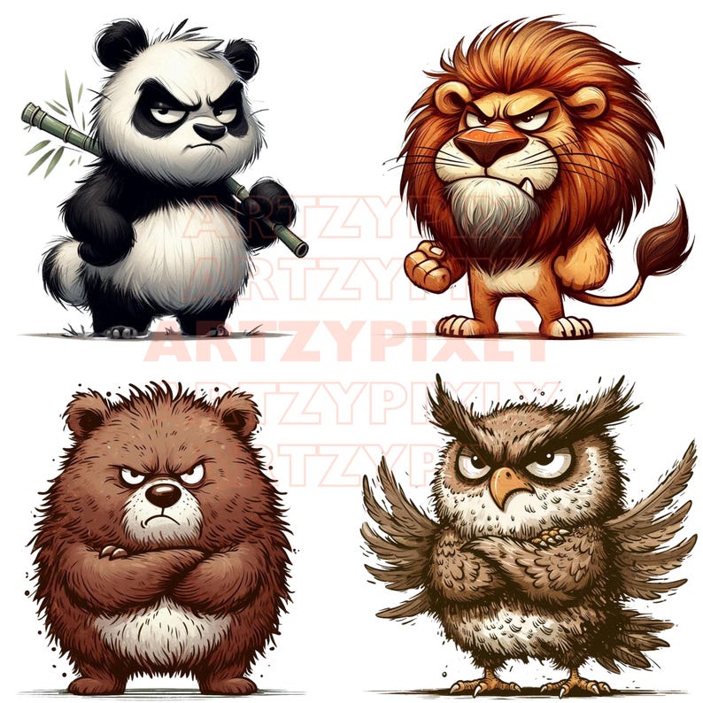 Funny Sneer Animals Clipart: Cartoon Faces PNG (digital Download ...