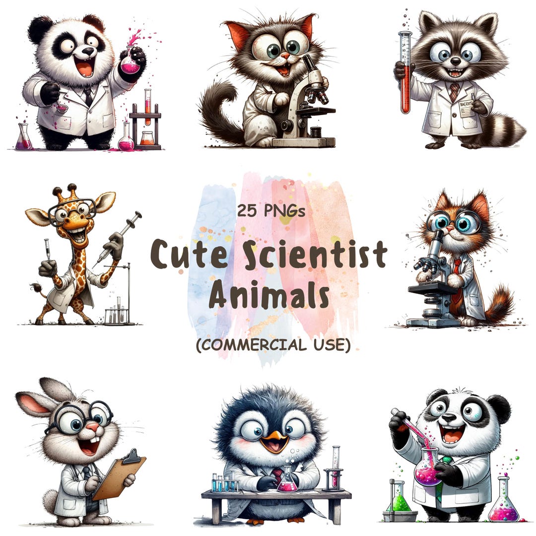 Watercolor Scientist Animals Clipart – 25 PNG Bundle (digital Download ...