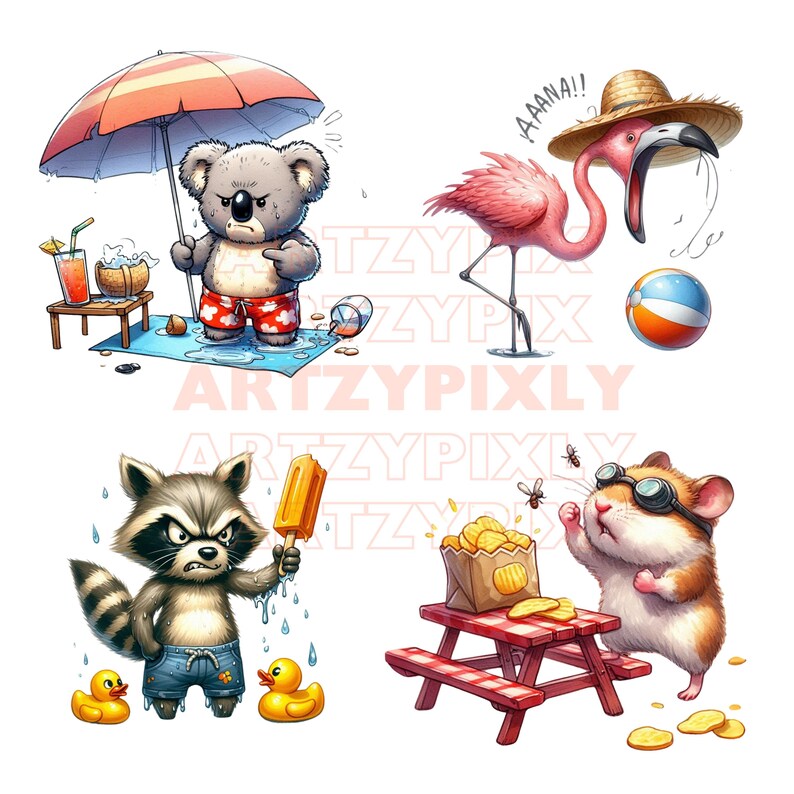 Angry Summer Animals Clipart: Watercolor Safari PNG (digital Download ...