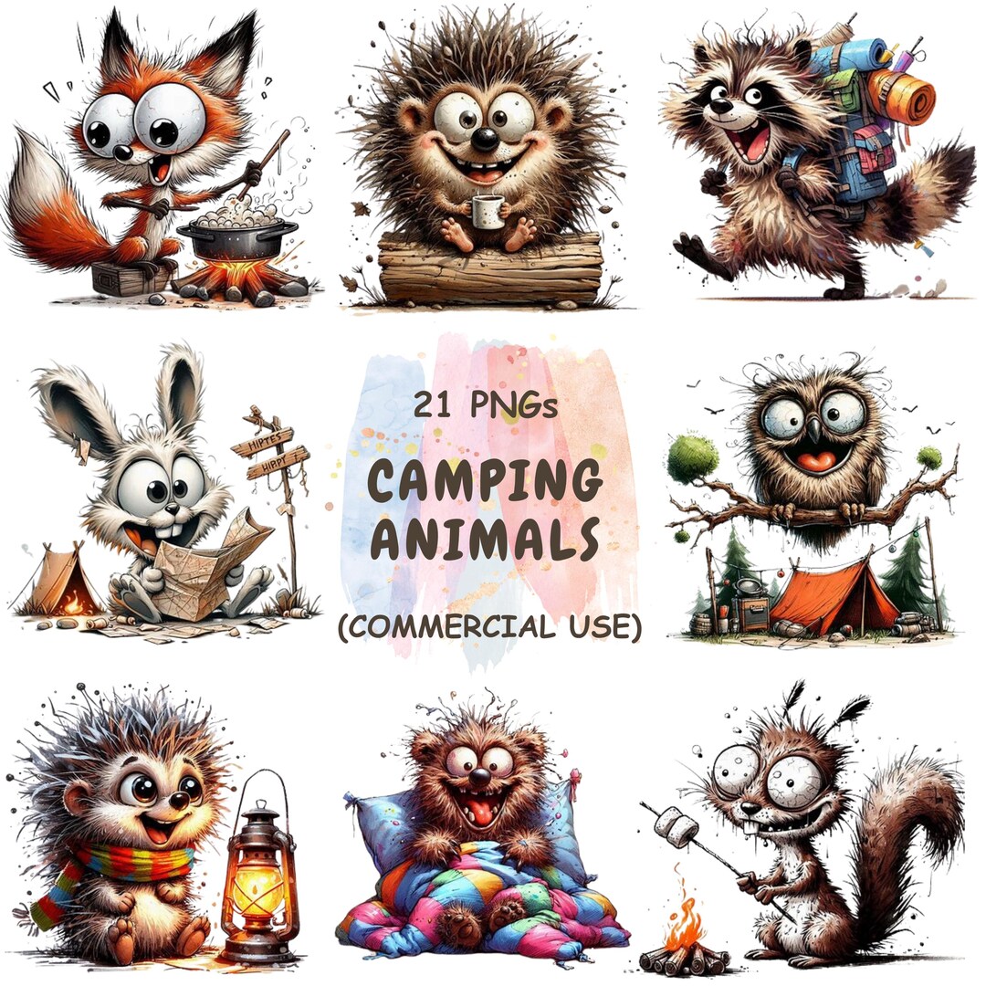 21 Camping Animals Clipart – Watercolor Wildlife Pngs (digital Download ...