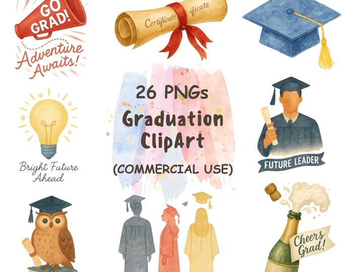 Graduation Clipart Boy Bundle - Watercolor PNG Images - End of the Year ...