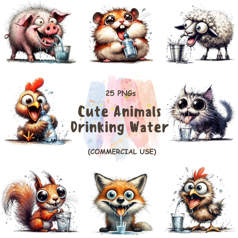 Watercolor Animals Drinking Water Clipart Bundle (digital Download) - Etsy