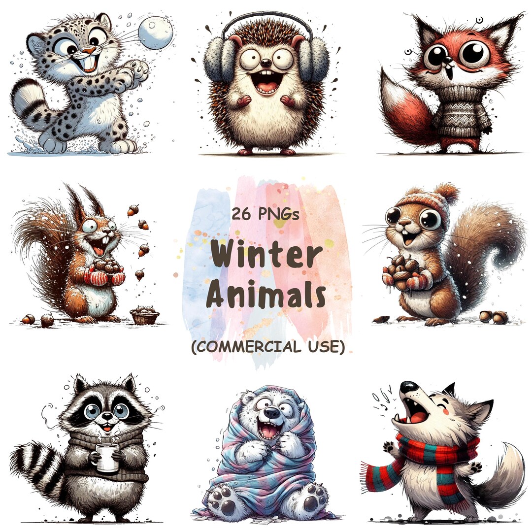 26 Winter Animals Clipart Bundle - Cute Winter Animal PNG - Snow ...