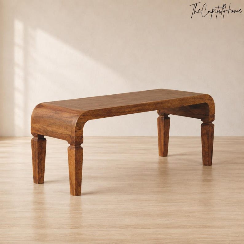 Solid Mango Wood Coffee Table, Chestnut Finish, Japandi Living Room ...