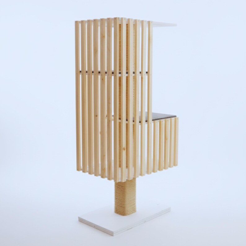 Mid Century Modern Cat Tree Plan, DIY Wooden Cat Tower, Minimalist Cat ...
