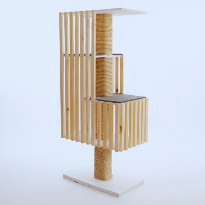 Mid Century Modern Cat Tree Plan, DIY Wooden Cat Tower, Minimalist Cat ...