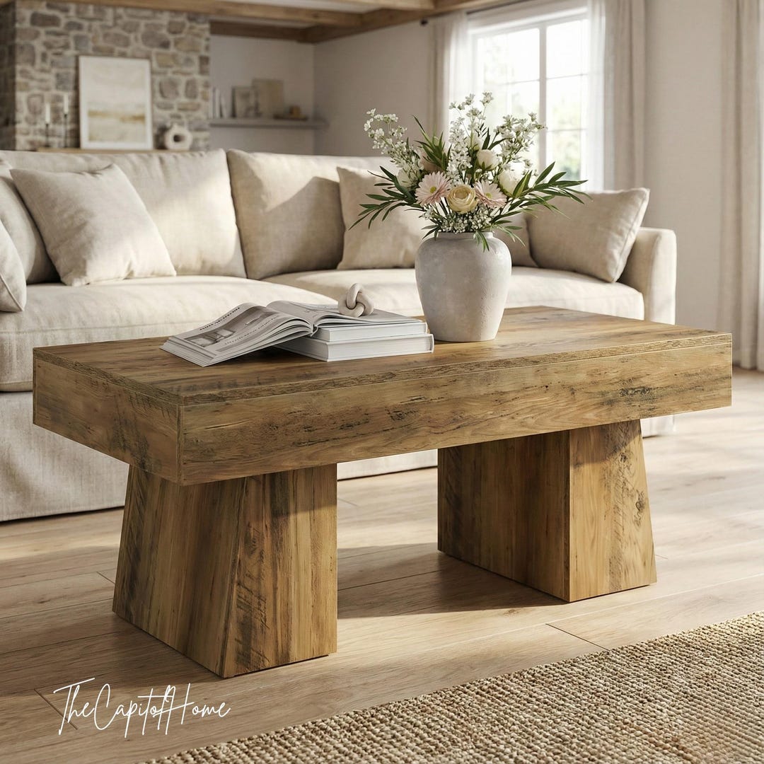 Chunky Geometric Coffee Table | Modern Farmhouse Rustic Wood - Etsy