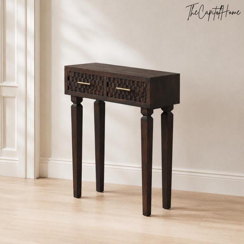 Carved Mango Wood Console Table, Japandi Entryway and Hallway Furniture ...