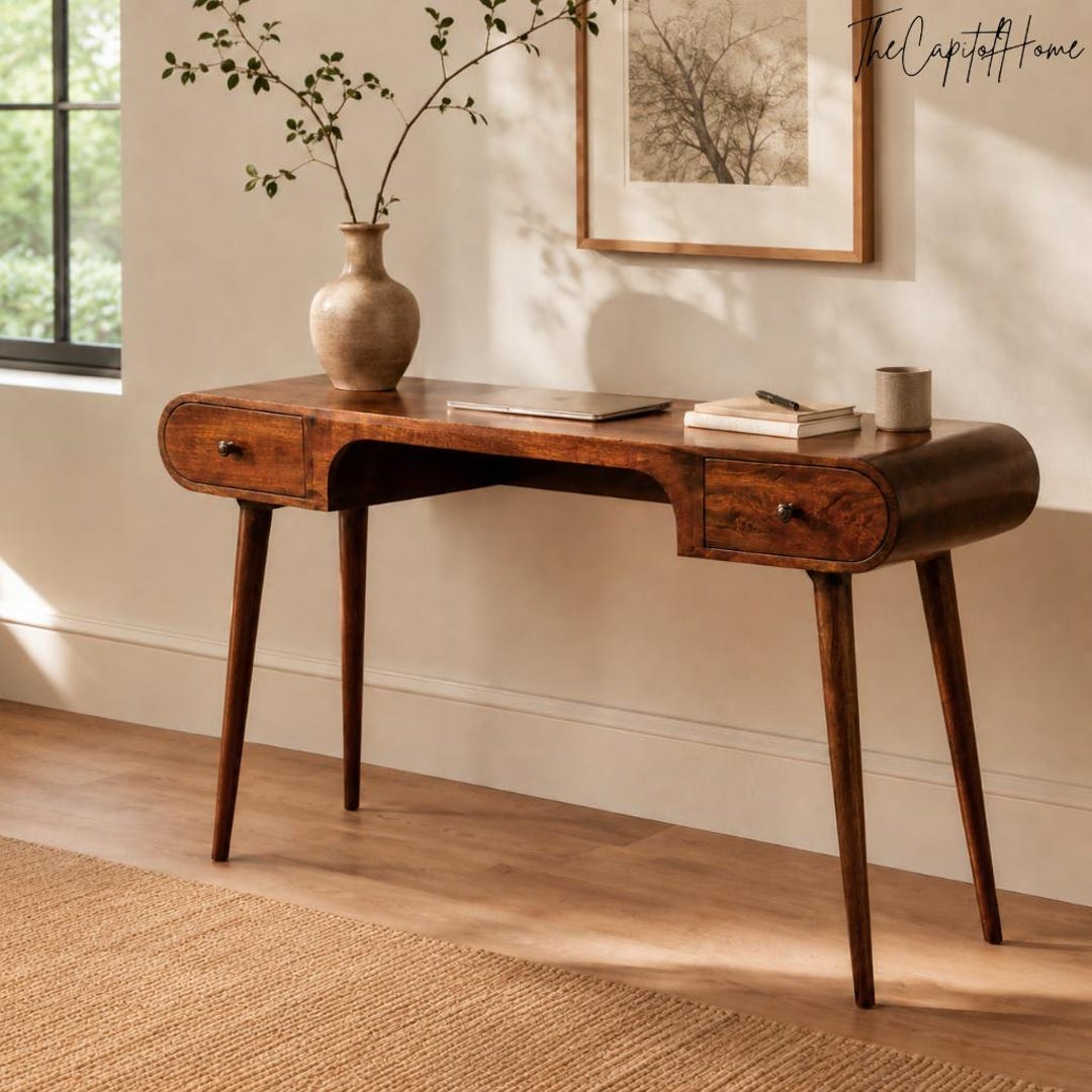 Solid Wood Desk, Chestnut Writing Table, Modern Rustic Home Office ...