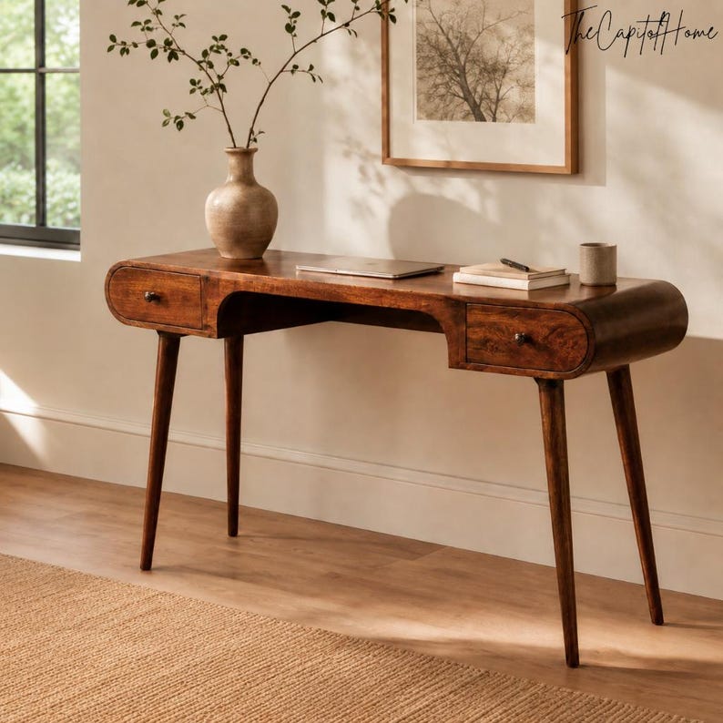 Solid Wood Desk, Chestnut Writing Table, Modern Rustic Home Office ...