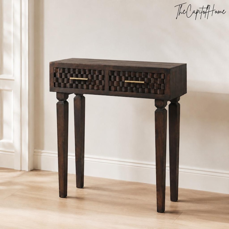 Carved Mango Wood Console Table, Japandi Entryway and Hallway Furniture ...