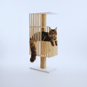 Mid Century Modern Cat Tree Plan, DIY Wooden Cat Tower, Minimalist Cat ...