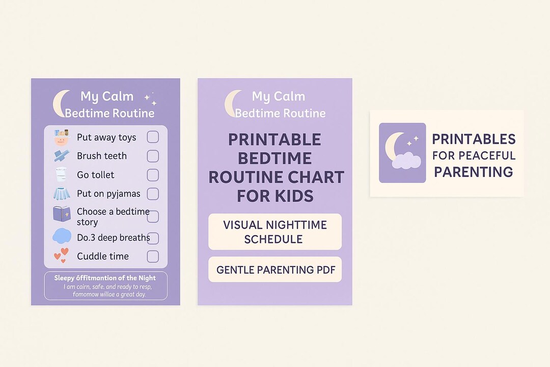 Printable Calm Bedtime Routine Chart for Kids | Visual Nighttime ...
