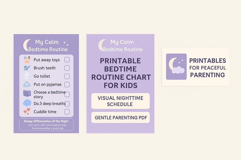 Printable Calm Bedtime Routine Chart for Kids | Visual Nighttime ...