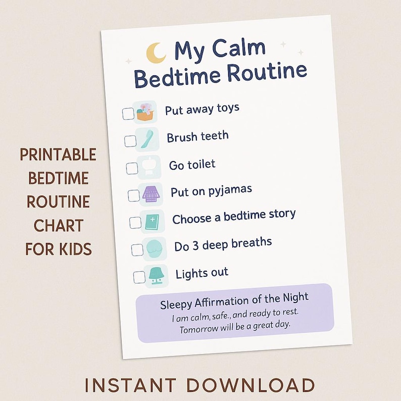 Printable Calm Bedtime Routine Chart for Kids | Visual Nighttime ...