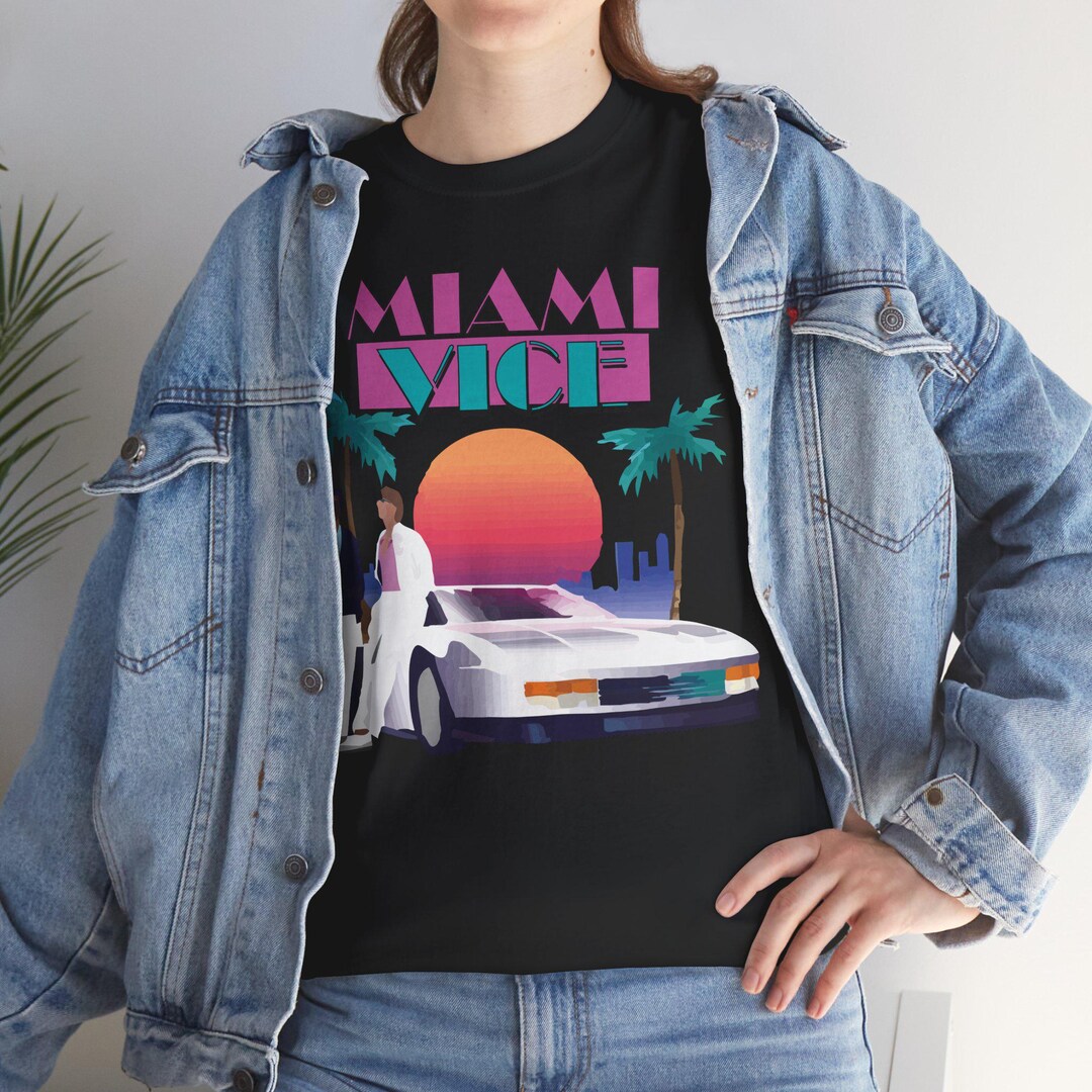 Miami Vice 80s Graphic Tee Retro Sunset Skyline, Aston Martin, Crockett ...