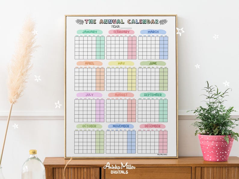 Undated Full Year at a Glance Calendar, 365 Days on One Page, Perpetual ...