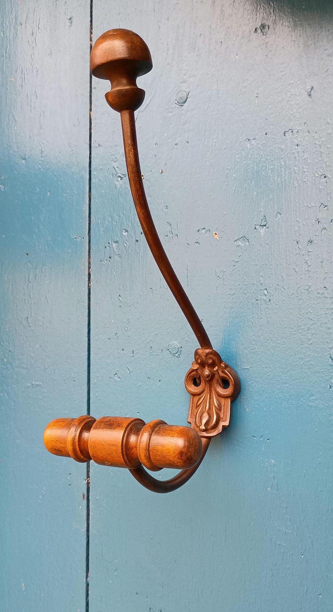Antique French Iron & Wood Hat and Coat Hook, Wall Mounting Portmanteau ...