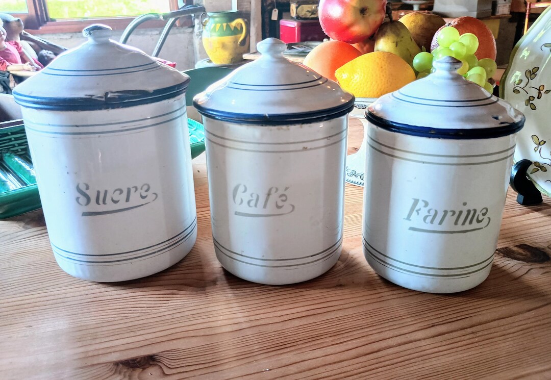 Vintage Blue & White French Enamel Kitchen Storage Containers - Etsy