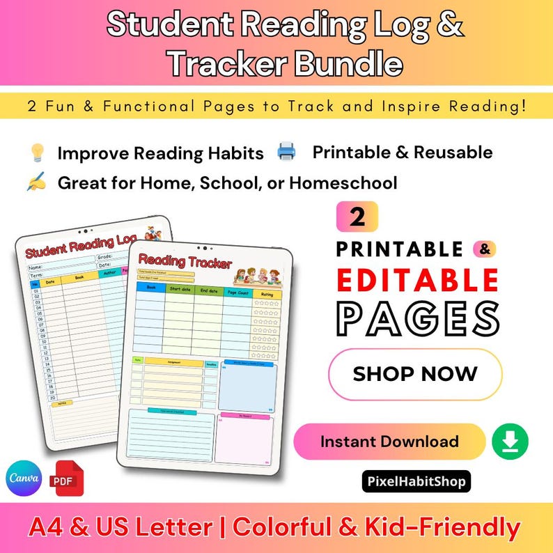 Student Reading Log Printable | Reading Tracker for Kids | Editable ...