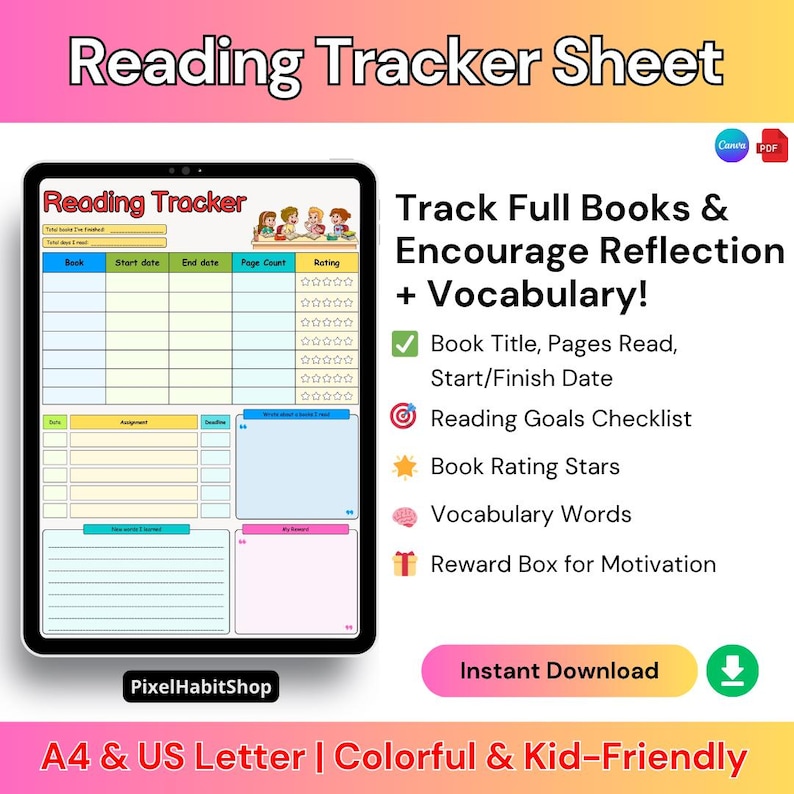 Student Reading Log Printable | Reading Tracker for Kids | Editable ...
