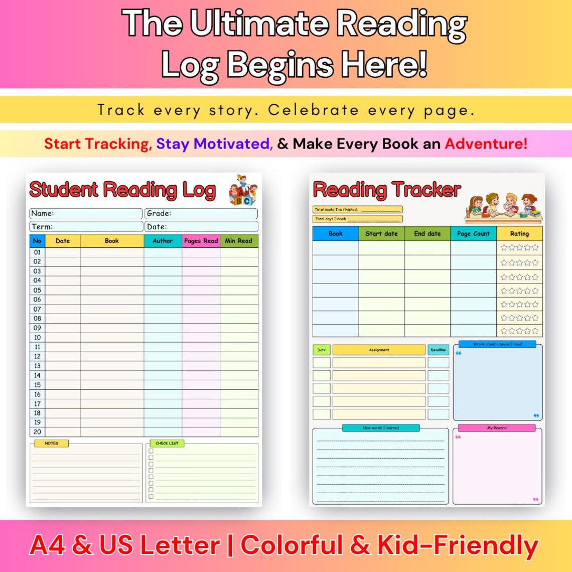 Student Reading Log Printable | Reading Tracker for Kids | Editable ...
