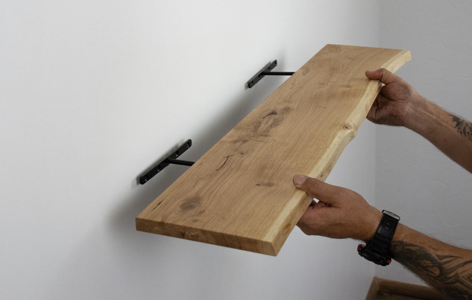 Solid Oak Floating Shelf – Invisible Mount Bracket, Handmade Wooden ...