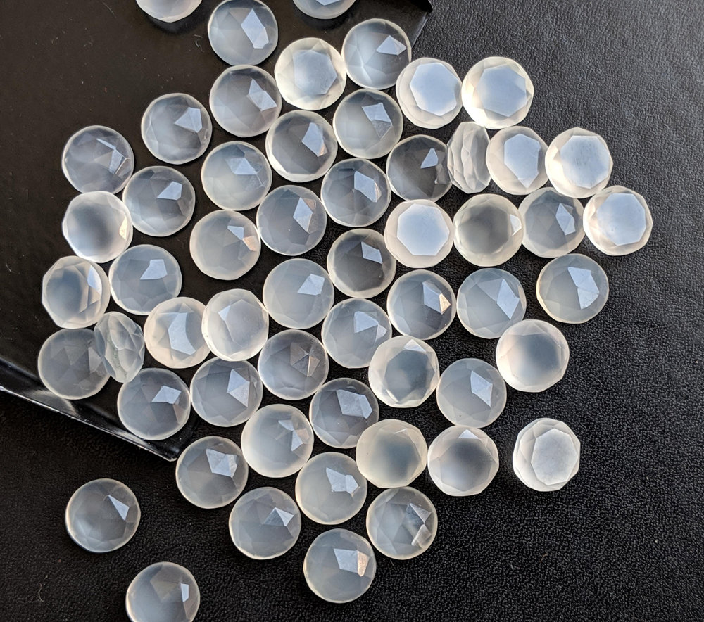 8.5mm White Chalcedony Rose Cut Round Cabochon, Natural White ...