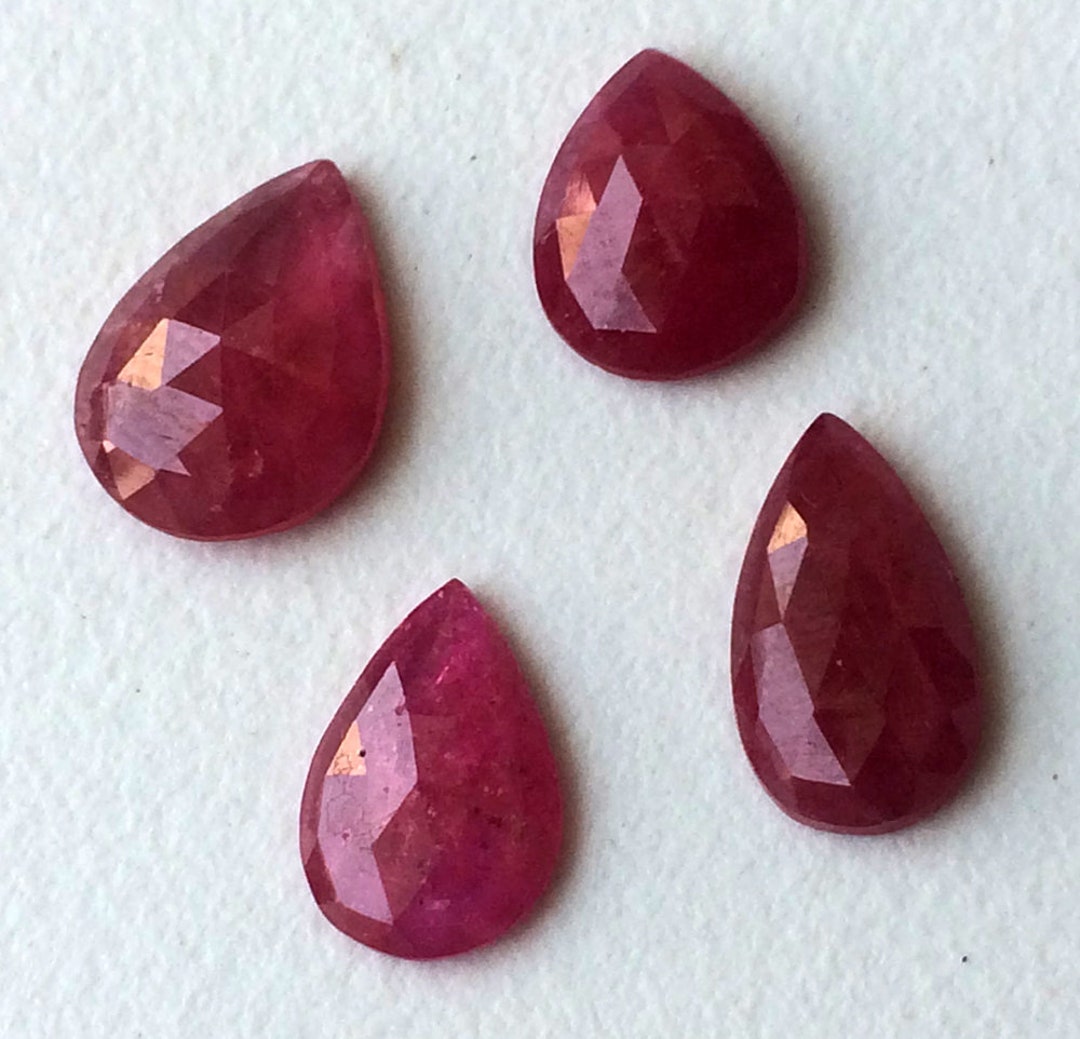 8x13.5mm-10.5x14mm Ruby Glass Filled Cabochons, Faceted Pear Ruby Flat ...