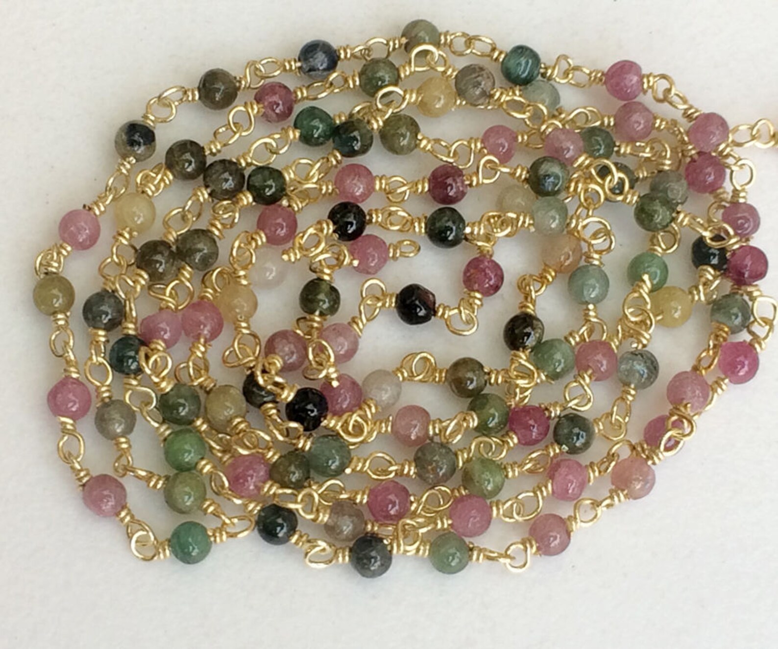 3mm Multi Tourmaline Plain Round Beads Connector Chains in 925 Silver ...