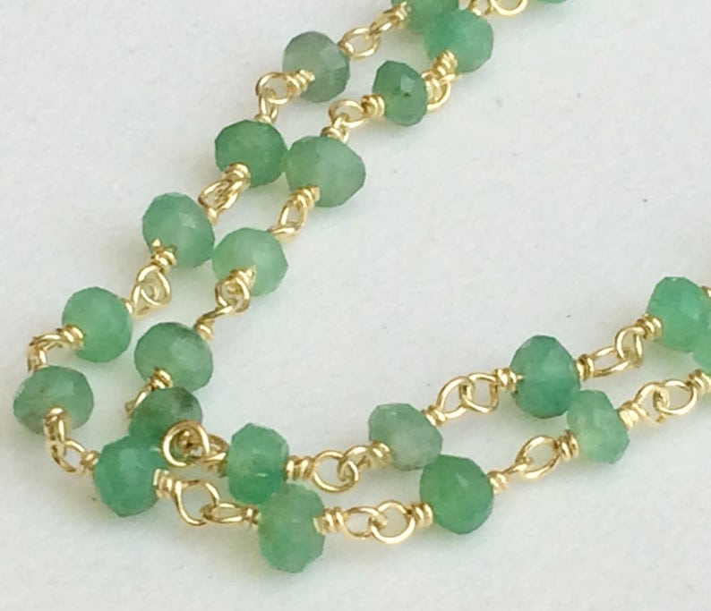 3.5mm Chrysoprase Faceted Rondelle Beads Connector Chains in 925 Silver ...