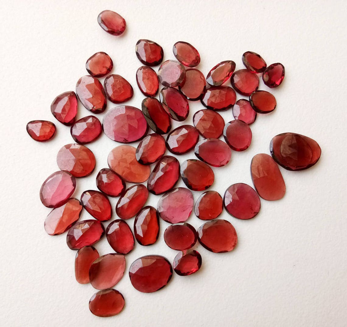 7-8.5mm Garnet Rose Cut Cabochons, Natural Mozambique Garnet Rose Cut ...