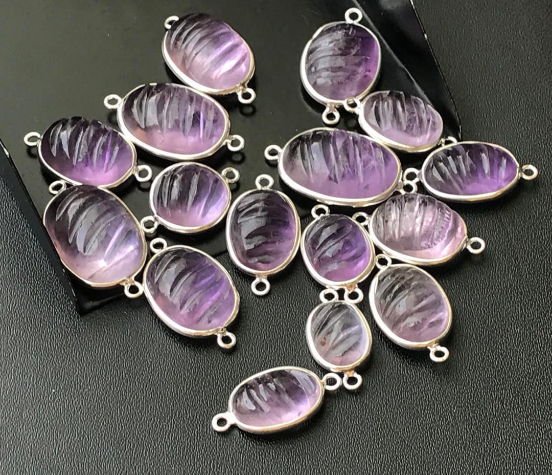 17-22mm Amethyst Double Loop Connectors, 5 Pcs Amethyst Hand Carved ...