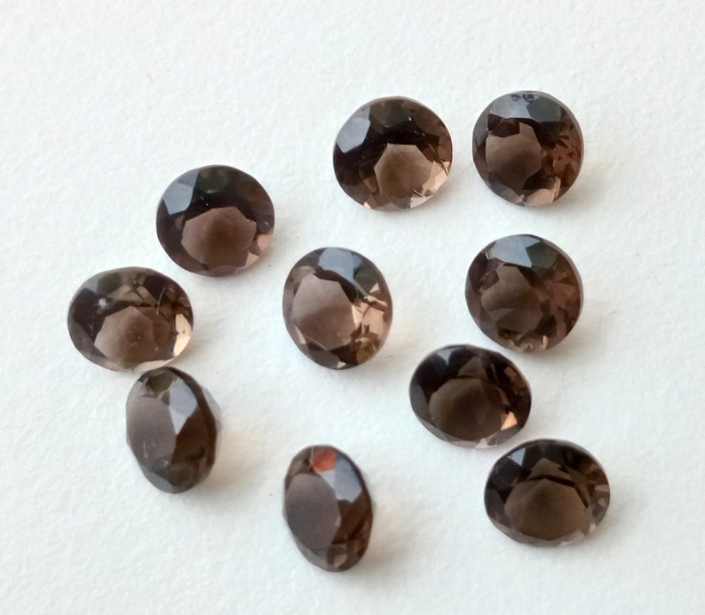 10 Pcs Smoky Quartz Solitaire Cut Stones, Natural Smoky Quartz Round ...