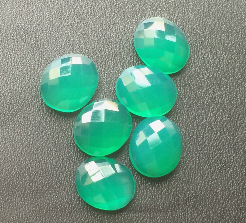 10x12mm Green Onyx Rose Cut Oval Cabochons, Green Onyx Faceted ...