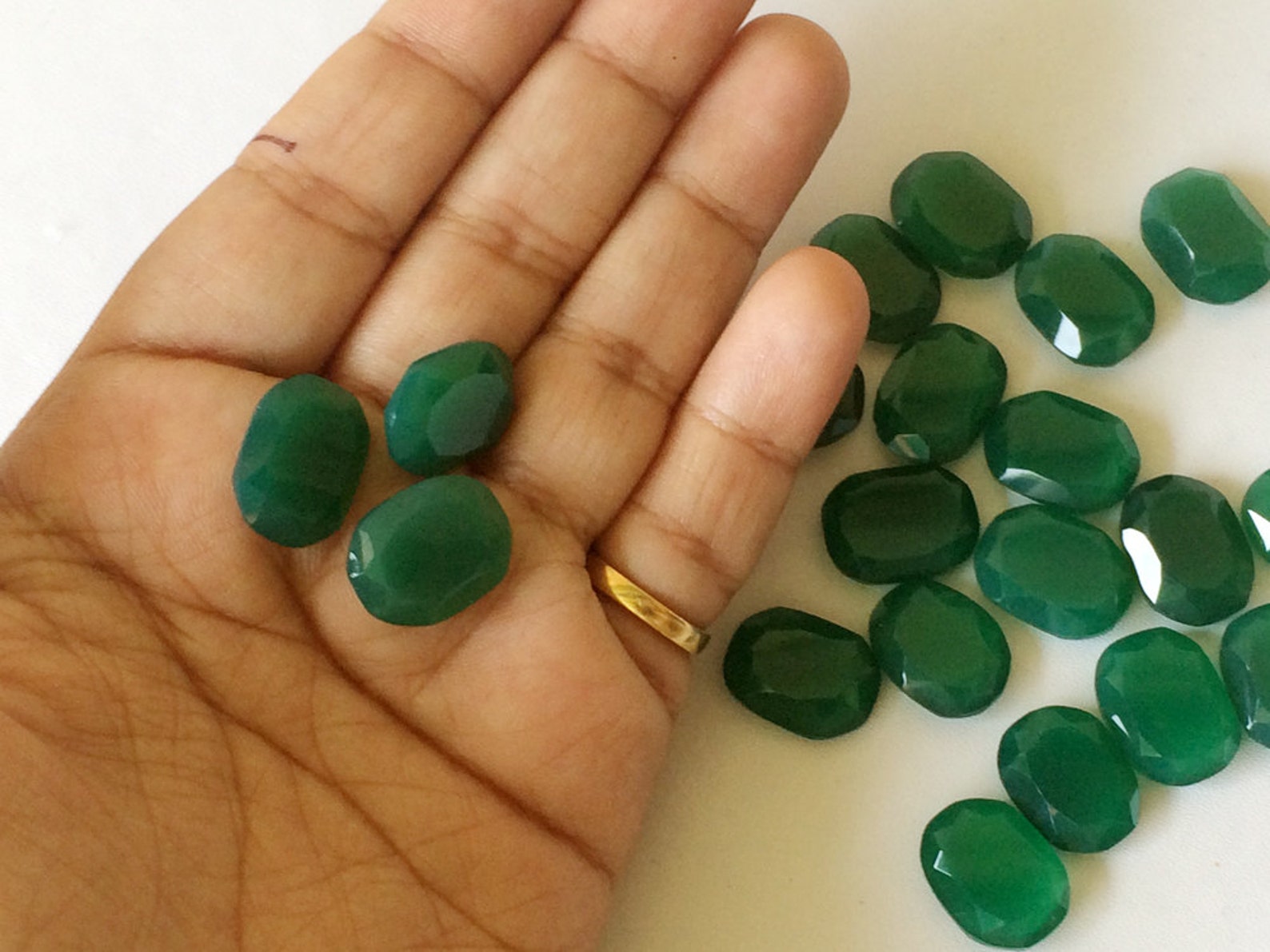 12x16mm Green Chalcedony Table Cut Flat Back Cabochons, Dark Green Rose ...