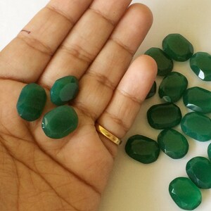 12x16mm Green Chalcedony Table Cut Flat Back Cabochons, Dark Green Rose ...