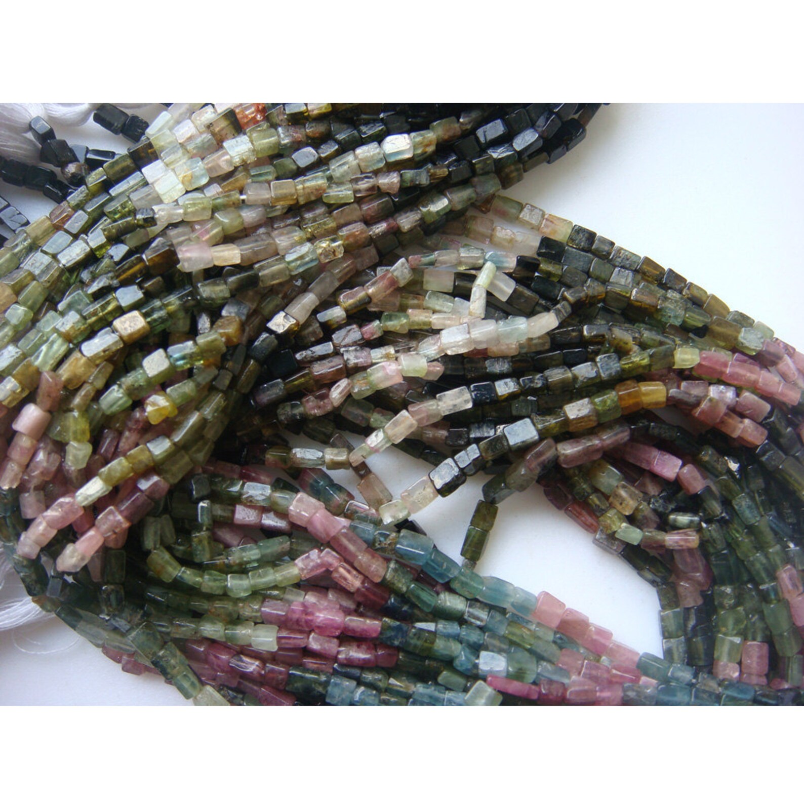 4mm Multi Tourmaline Cube, Multi Tourmaline Rectangle Beads, 13 IN ...