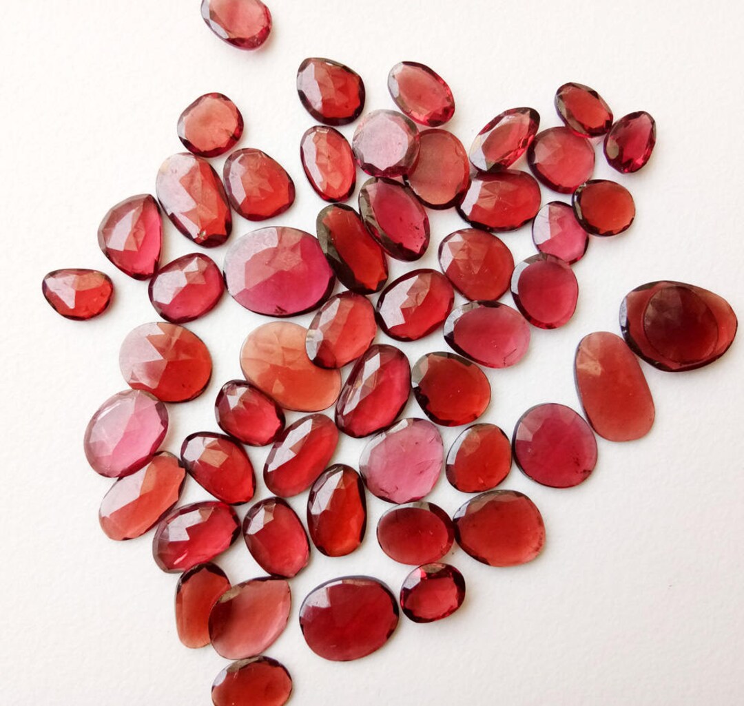 7-8.5mm Garnet Rose Cut Cabochons, Natural Mozambique Garnet Rose Cut ...