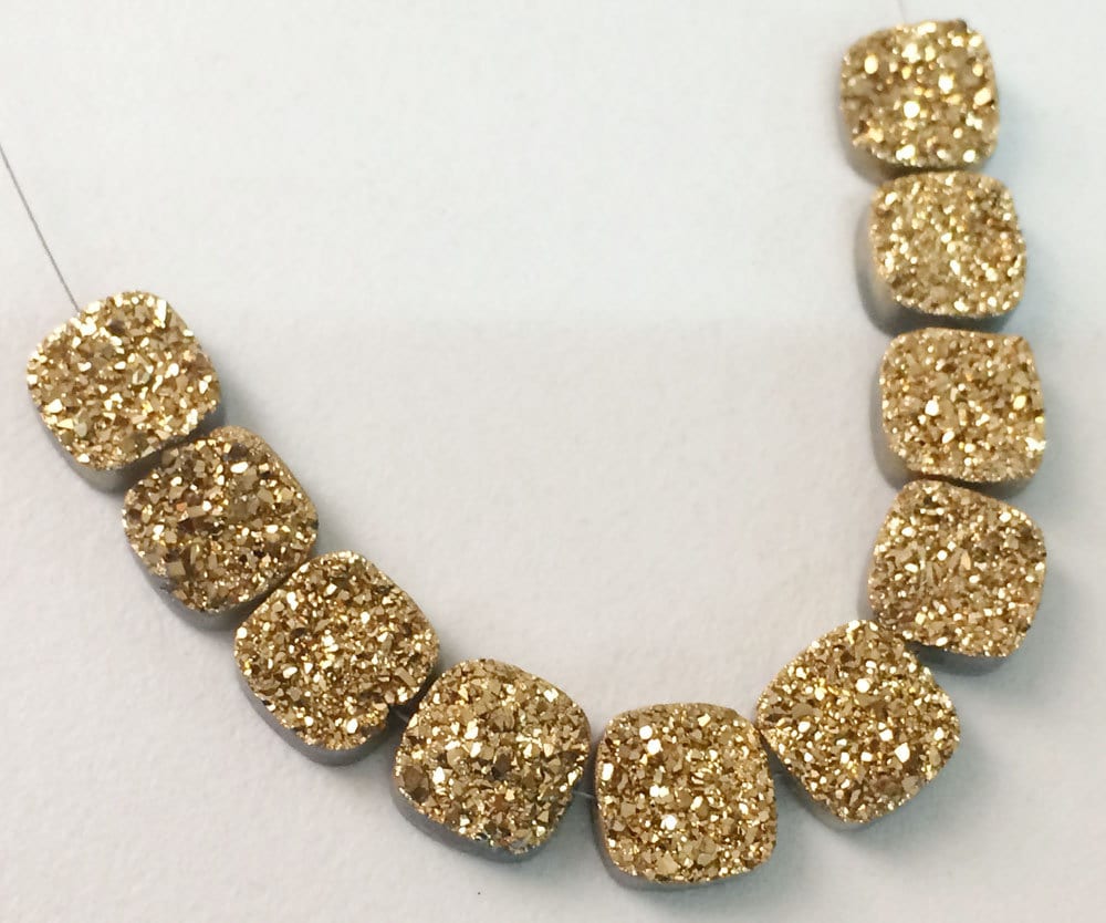 10mm Gold Druzy Cushion Titanium Gold Druzy Matched Pairs | Etsy