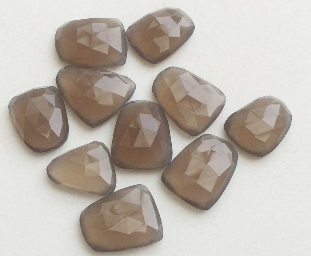 16-19mm Grey Chalcedony Rose Cut Cabochons, Flat Back Grey Chalcedony ...