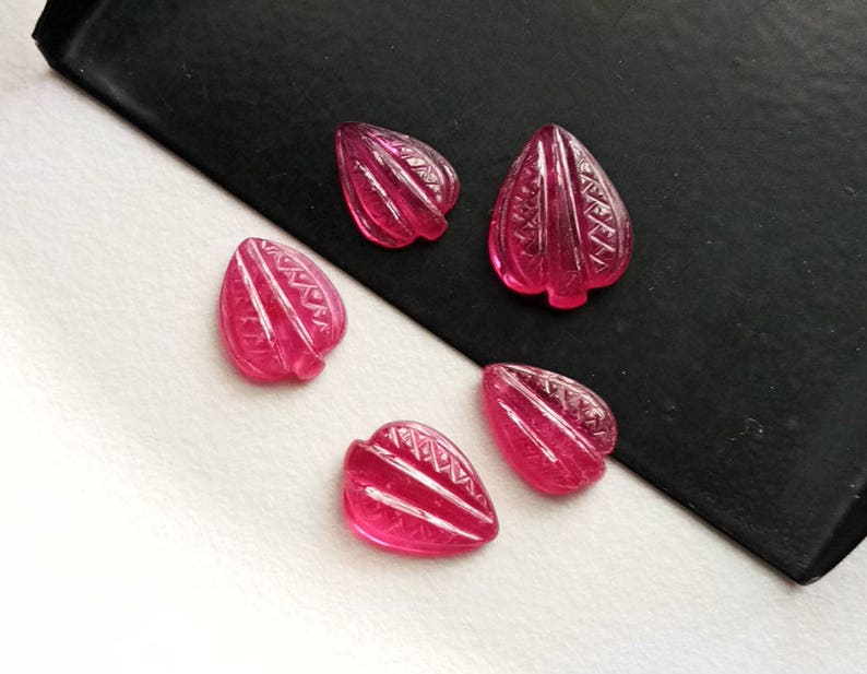 7x10-10x12.5mm Ruby Carving Pear, Glass Filled Ruby Hand Carved, 5 ...