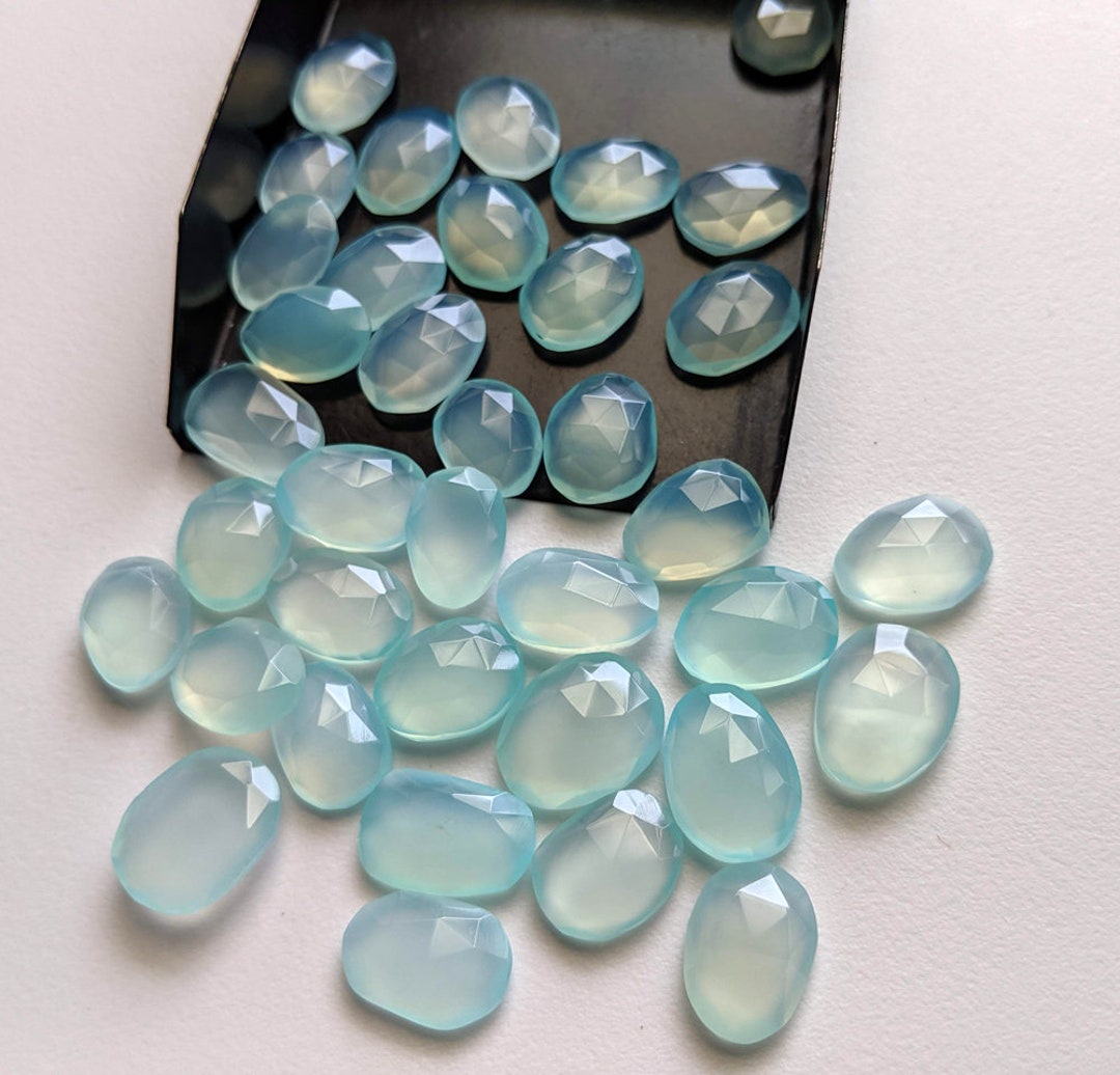 14-16mm Aqua Chalcedony Rose Cut Cabochons, Aqua Chalcedony Free Form ...