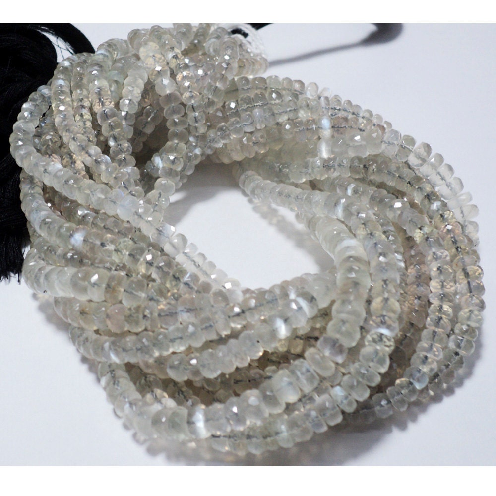 4mm African Moonstone Faceted Rondelle Beads, Faceted Rainbow Moonstone ...