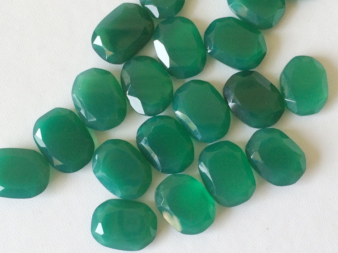 12x16mm Green Chalcedony Table Cut Flat Back Cabochons, Dark Green Rose ...