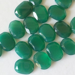 12x16mm Green Chalcedony Table Cut Flat Back Cabochons, Dark Green Rose ...