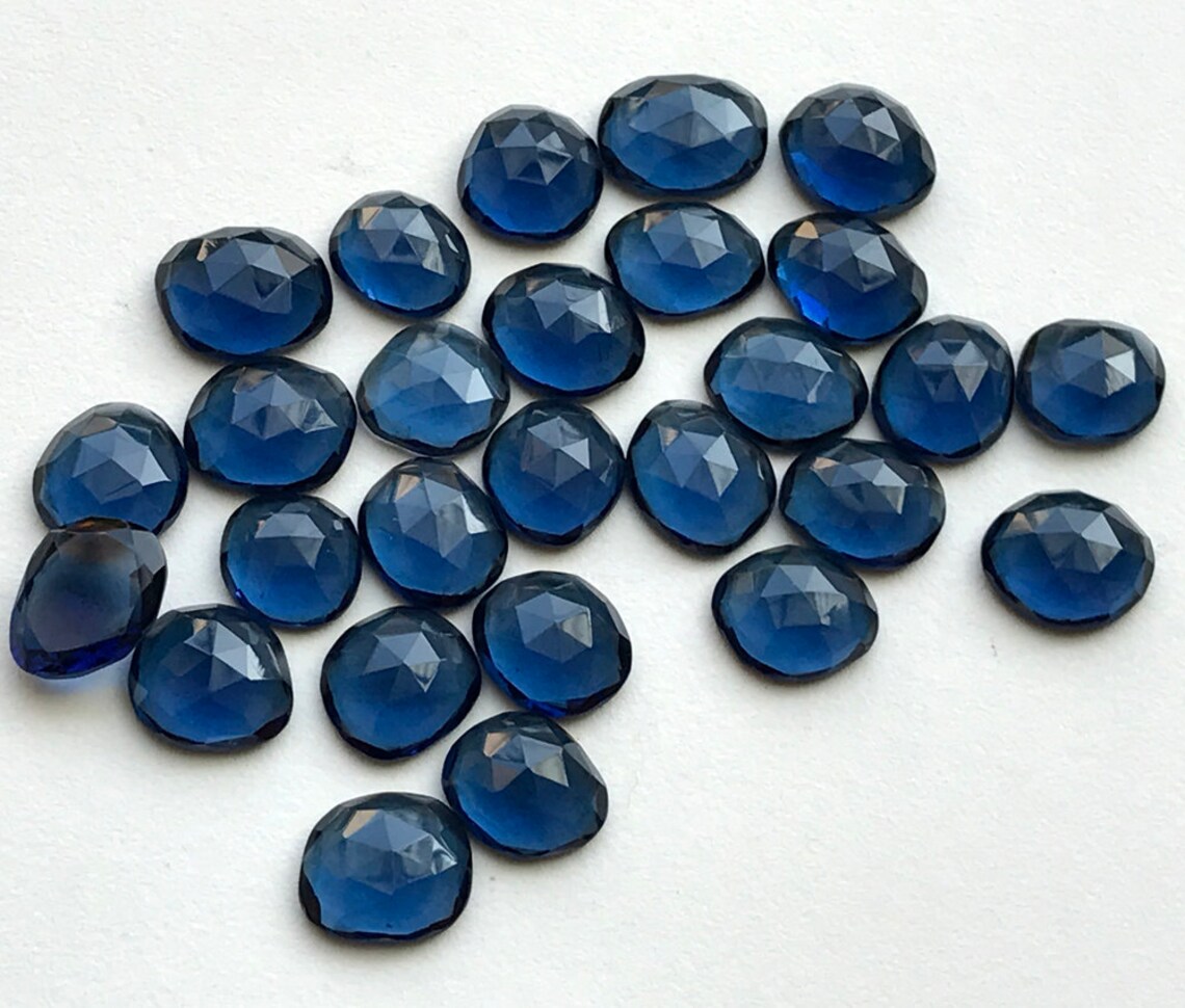 15-17mm Sapphire Blue Hydro Quartz Color Flat Back Cabochons Rose Cut ...