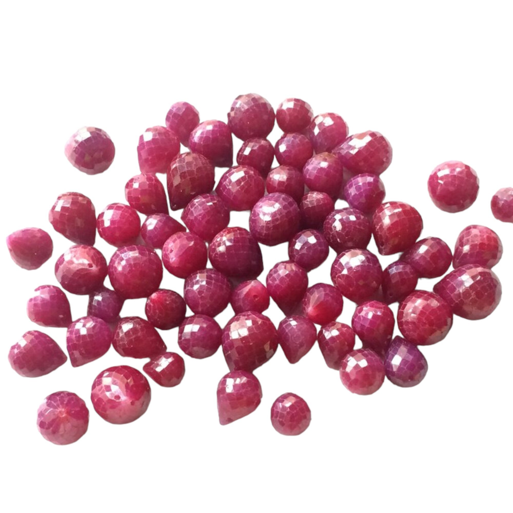 8-12mm Ruby Drilled Drops, Micro Faceted Ruby Tear Drop Beads, Side ...