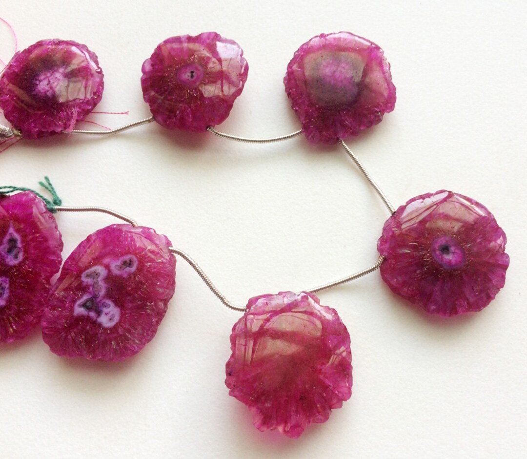 26-35mm Pink Solar Quartz, 7pcs Solar Quartz Beads, Stalactite Slice ...